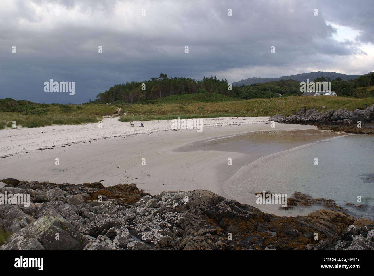 A beautiful view of sandy shore under a gloomy sky in Scotland Stock ...