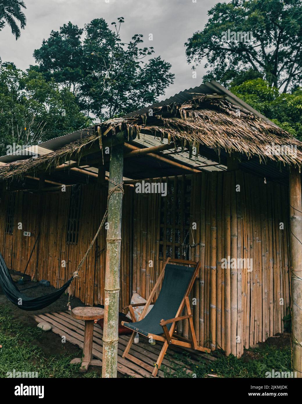 A low angle shot of a wooden house in Punta Mona, Costa Rica Stock ...