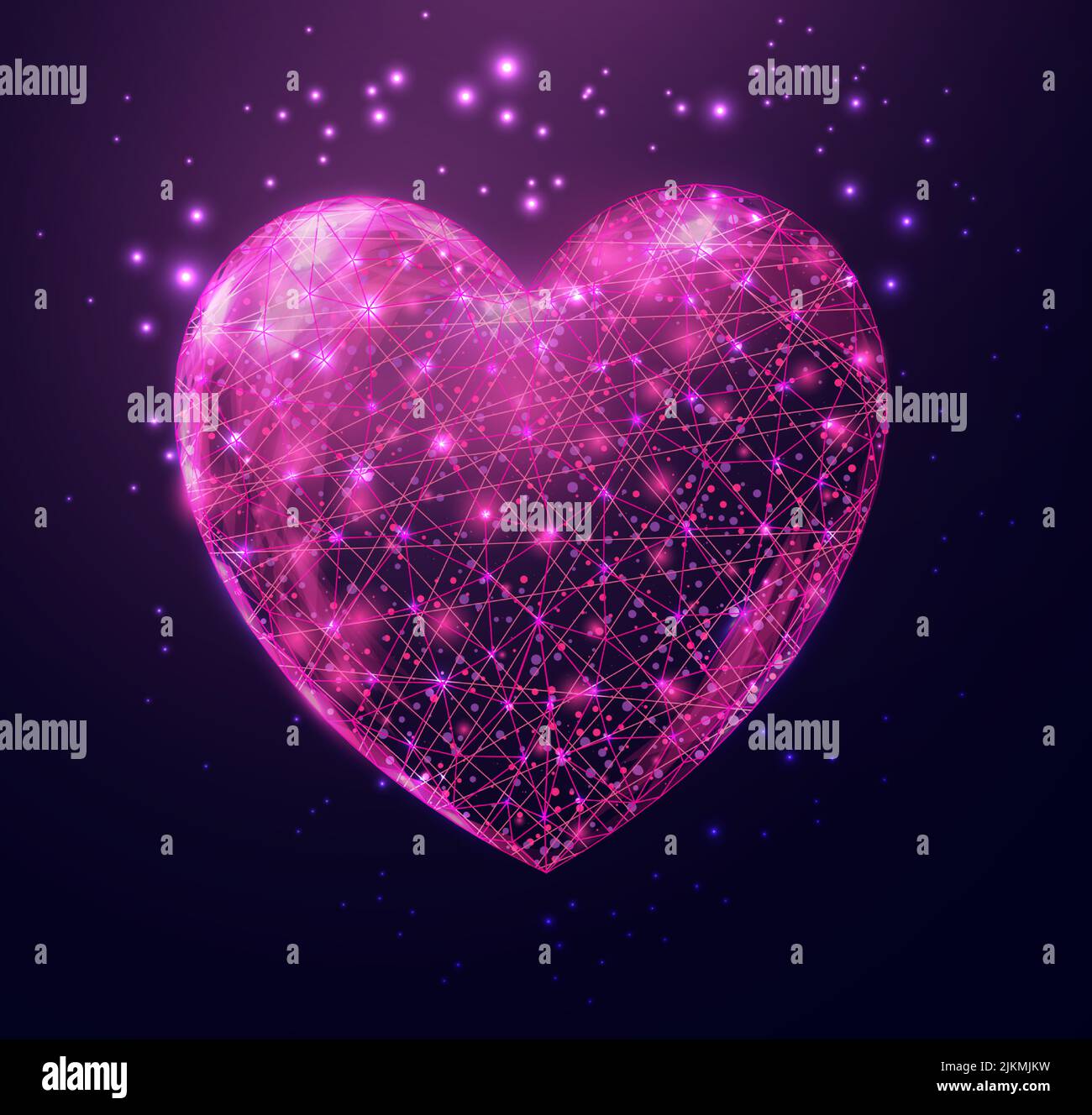 Wireframe pink heart, low poly style. Abstract modern 3d vector ...