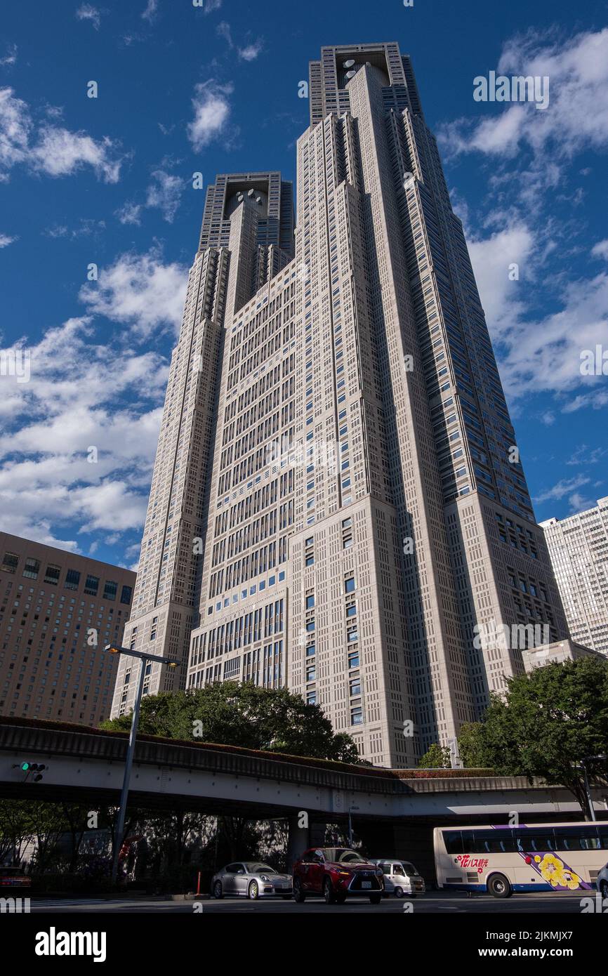 A vertical shot of Tokyo Metropolitan Government building in Shinjuku ...