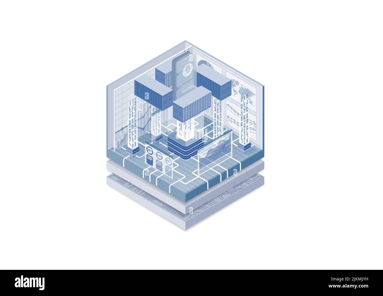 Isometric 3d Vector Illustration Of A Smart Phone And Containers It Concept For