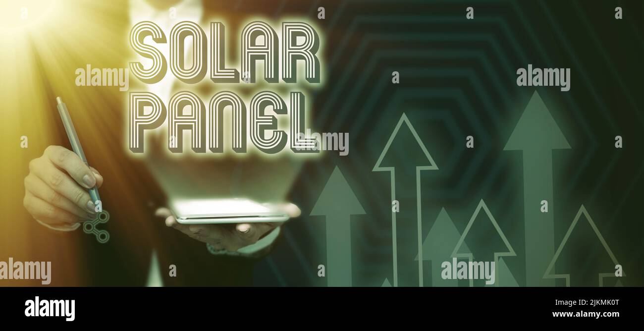 Conceptual caption Solar Panel. Business concept designed to absorb suns rays source of energy ...