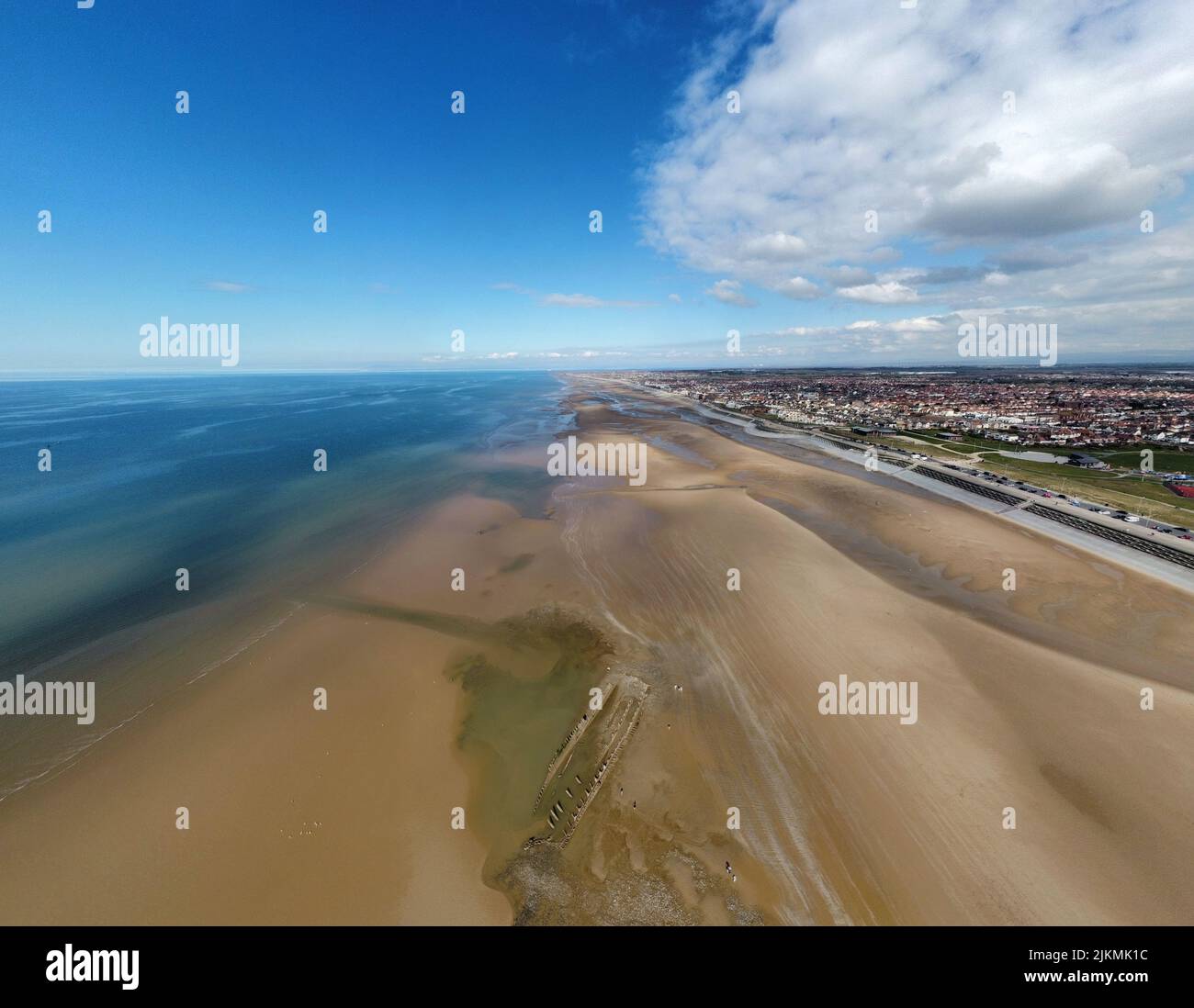 An aerial view of a sandy beach in Lancashire, England Stock Photo - Alamy
