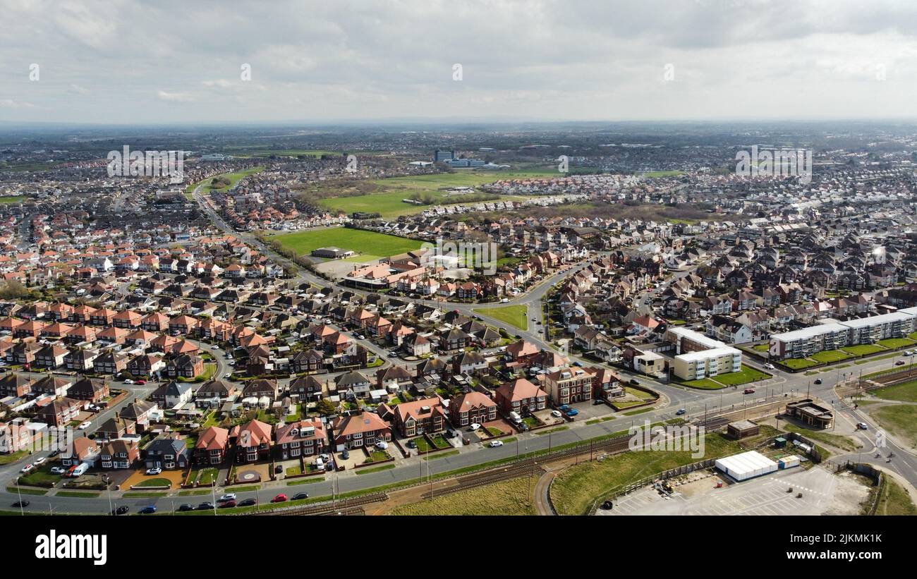 An aerial view looking across a housing estate with a cloudy sky ...