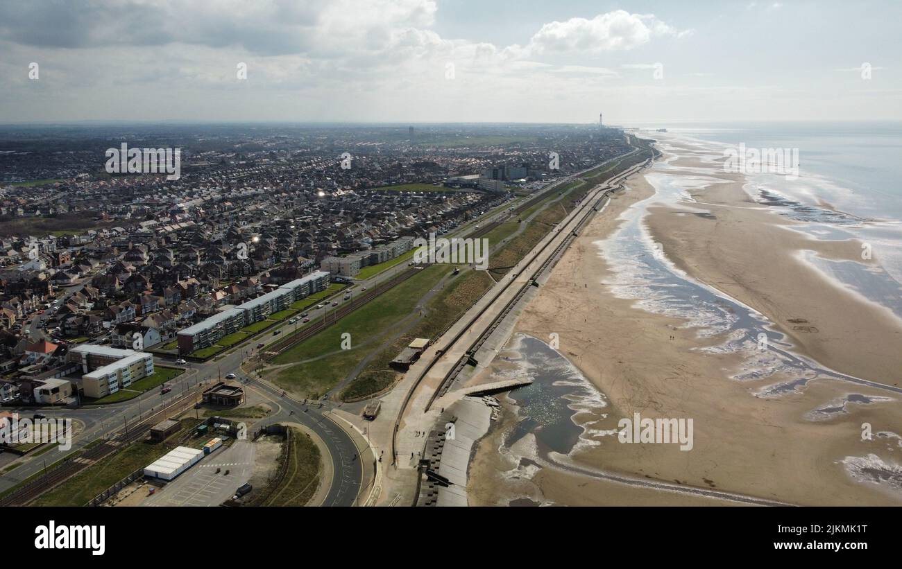 An aerial view of a sandy beach in Lancashire, England Stock Photo - Alamy