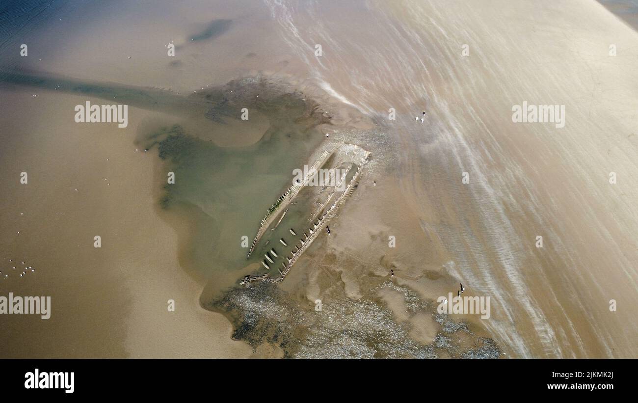An aerial view of a sandy beach in Lancashire, England Stock Photo - Alamy