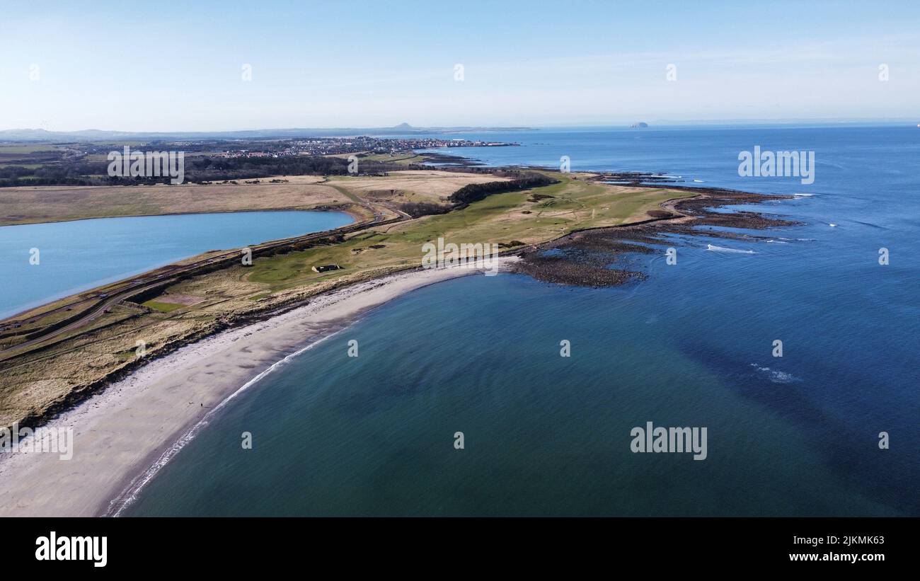 An aerial view of the incredible sea and beach on the east coast of ...