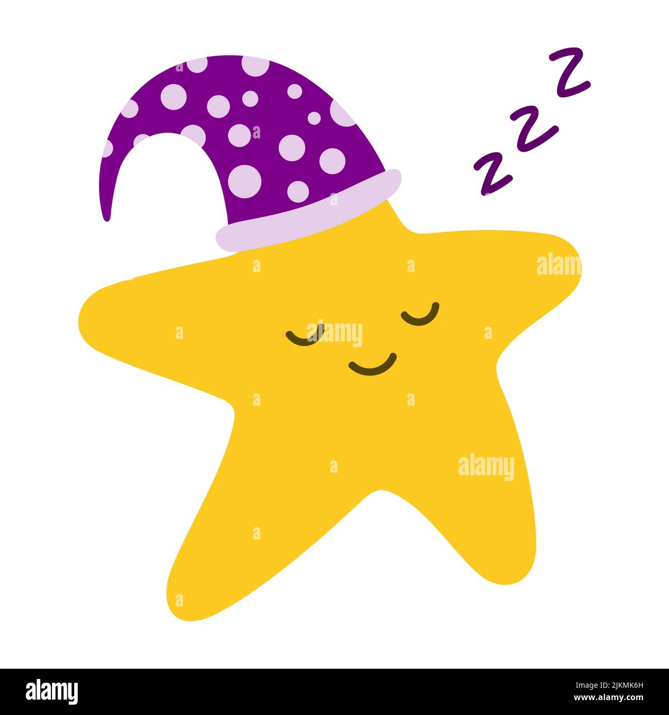 The cartoon star sleeps in a sleep cap. Good night, lullaby theme ...