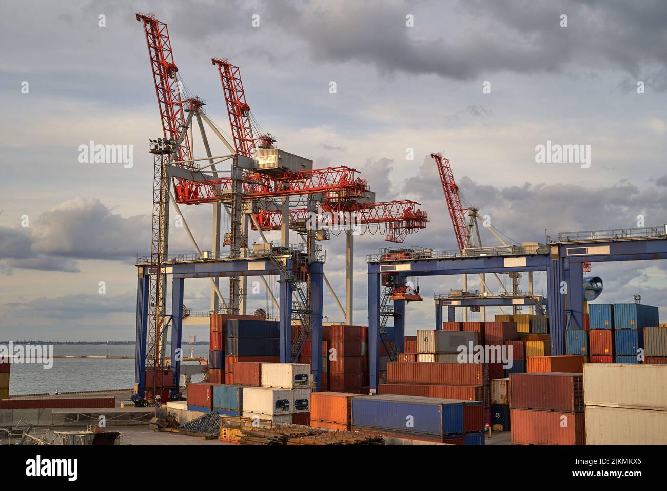 industrial port with containers Stock Photo - Alamy