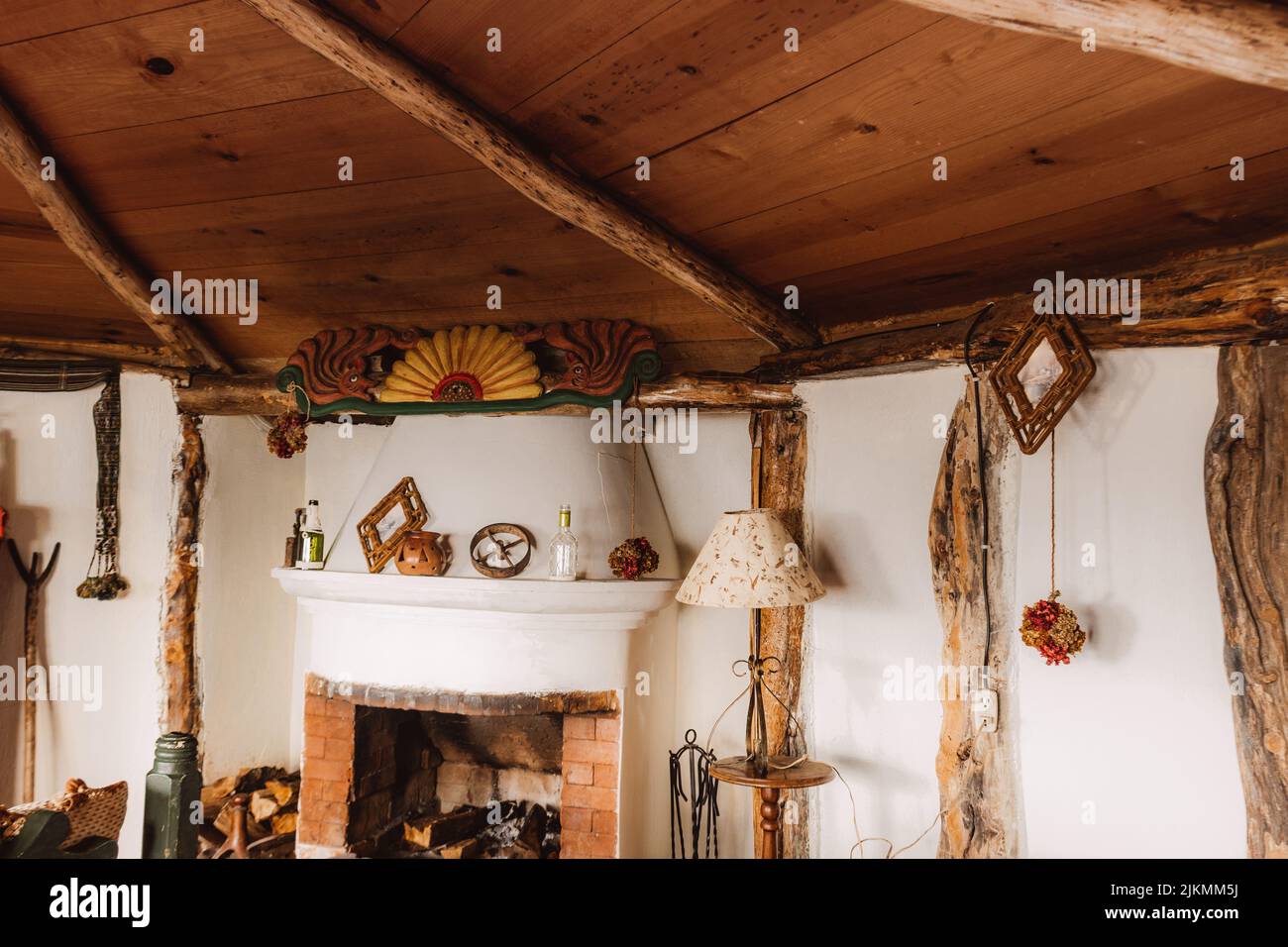 The interior of a traditional Guatemalan wooden room with ornaments ...