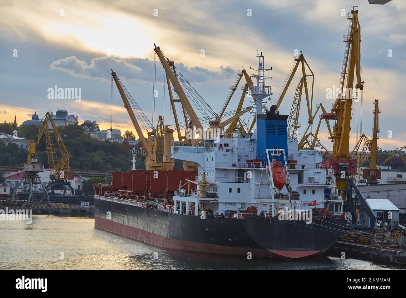 Vessel dry cargo on loading, unloading in port. Bulker in port Stock ...