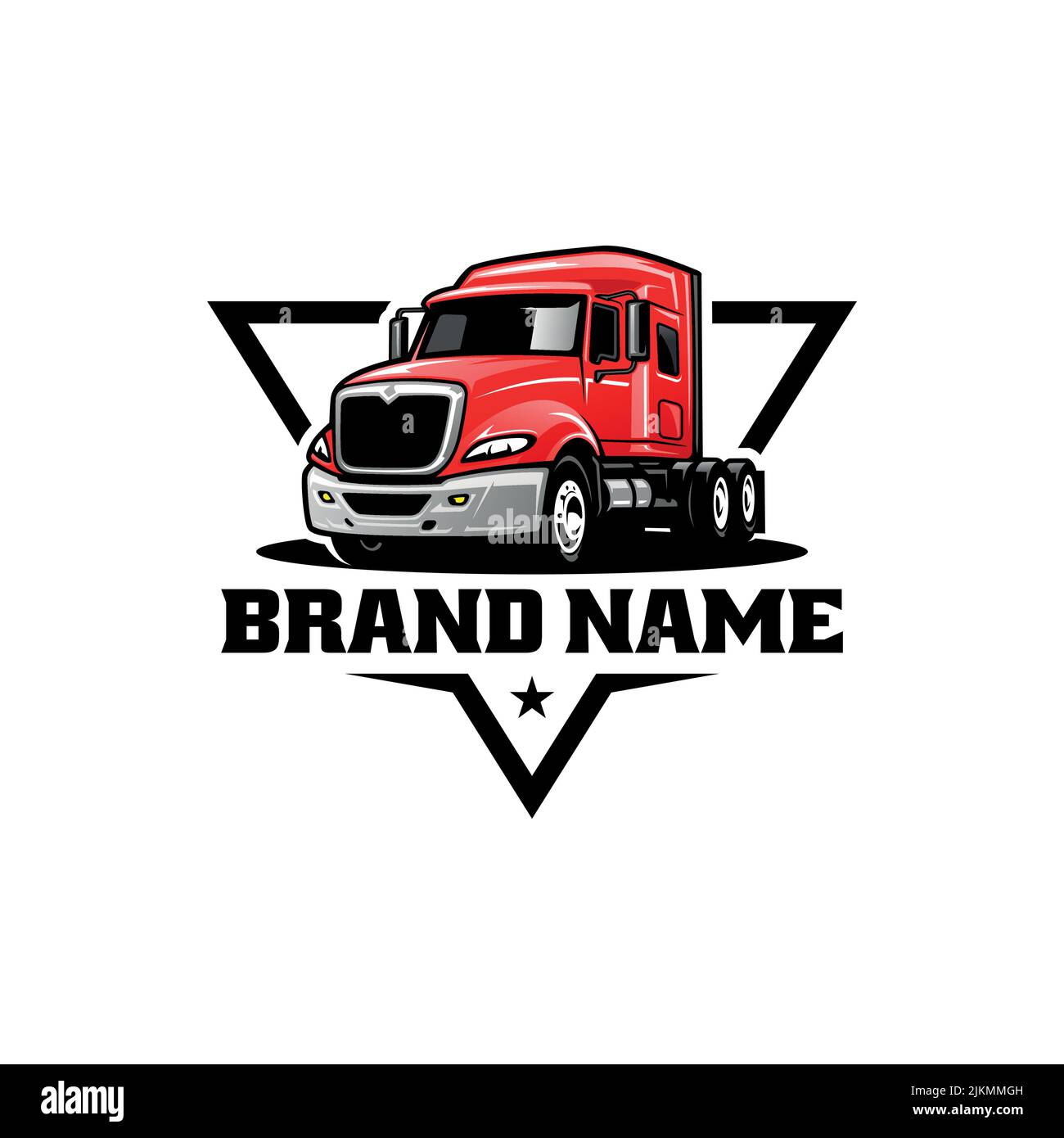 A logo design of a red truck with a template for a brand name on a ...