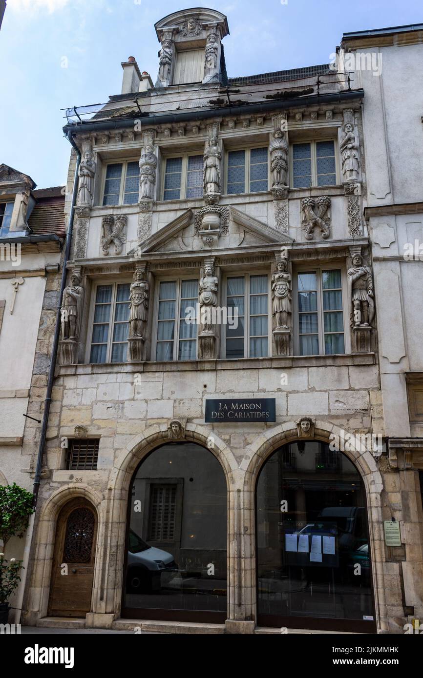 A facade of a historical building in downtown Dijon, France, Europe ...