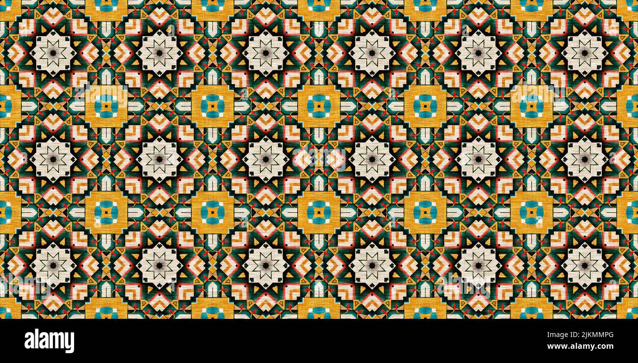 Traditional tile mosaic seamless border pattern print. Fabric effect ...