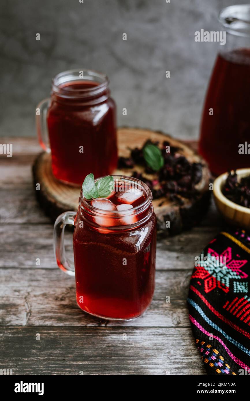 Agua de Jamaica or roselle mocktail drink, summer beverage in mexico ...