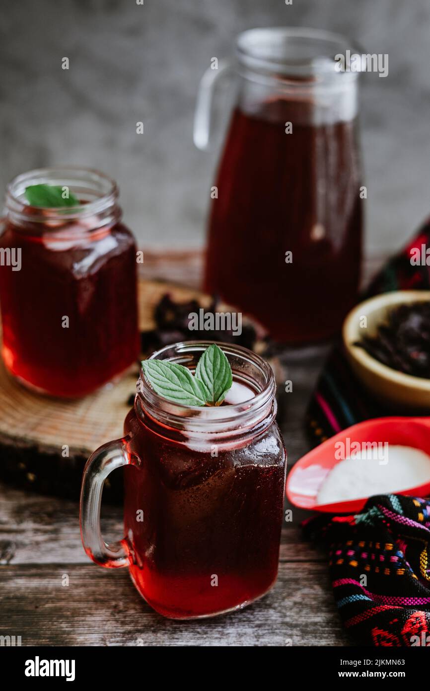 Agua de Jamaica or roselle mocktail drink, summer beverage in mexico ...