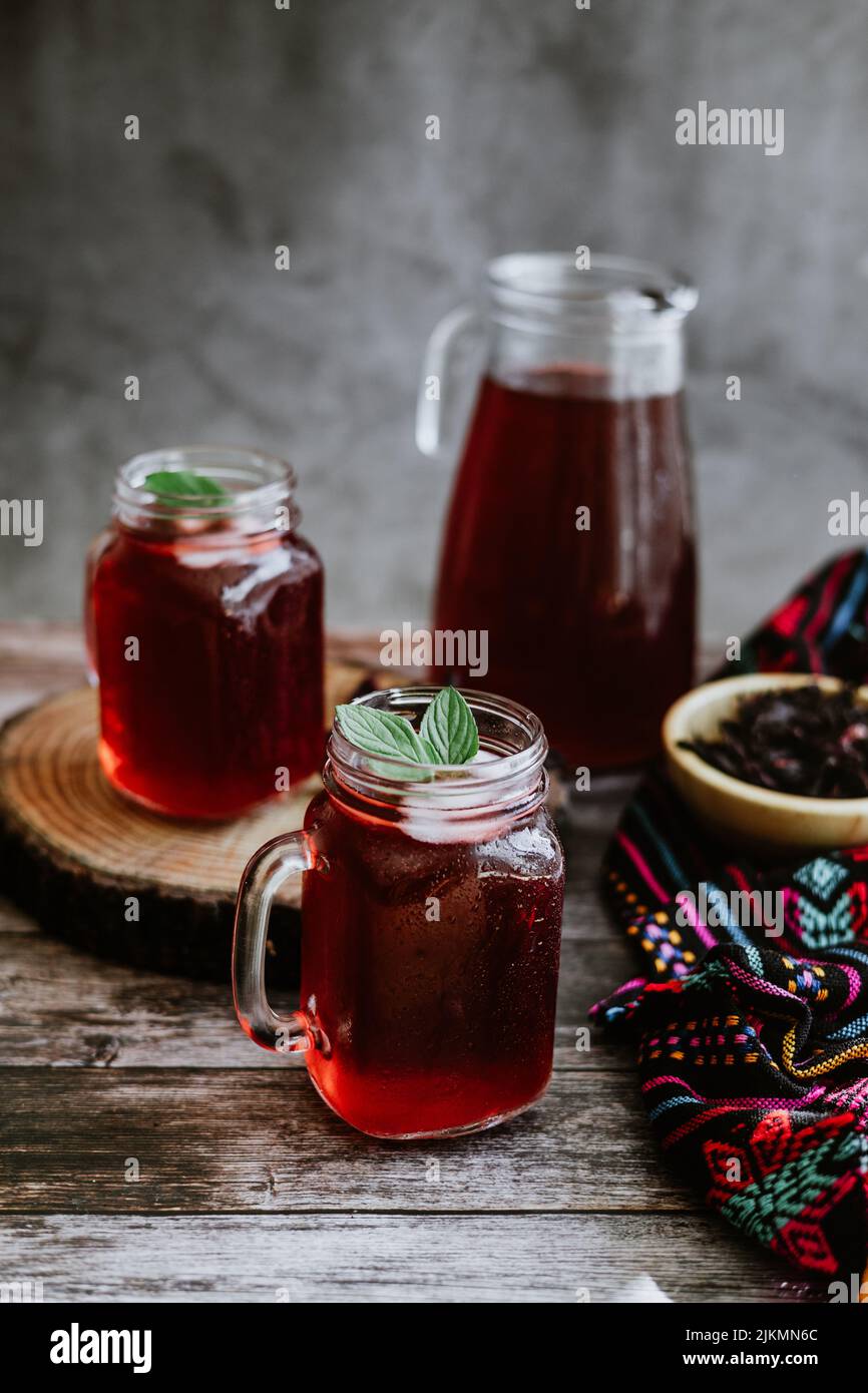 Agua de Jamaica or roselle mocktail drink, summer beverage in mexico ...