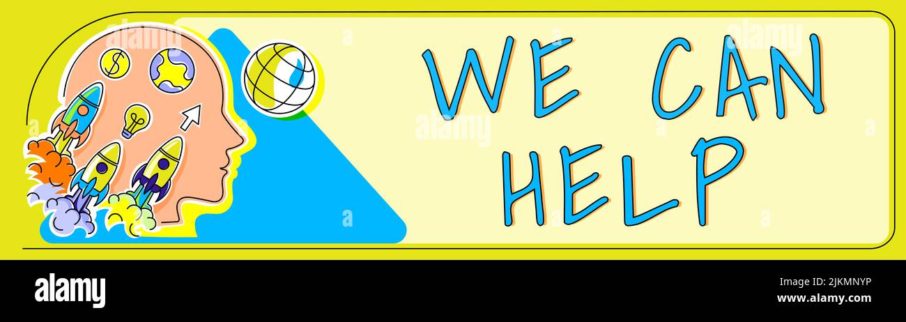 Conceptual caption We Can Help. Business showcase Let us support you ... Conceptual caption We Can Help. Business showcase Let us support you ...