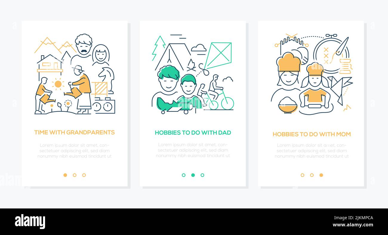 Family hobby ideas - line design style banners set Stock Vector Image ...