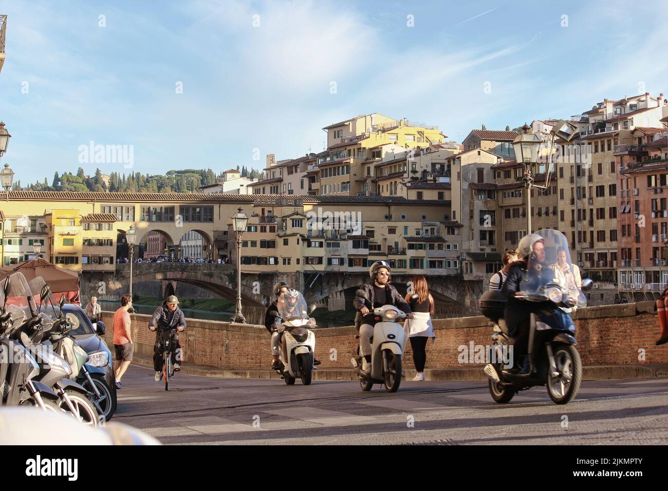 Florence, Italy, Panoramic view of the Ponte Vecchio or Old Bridge in ...