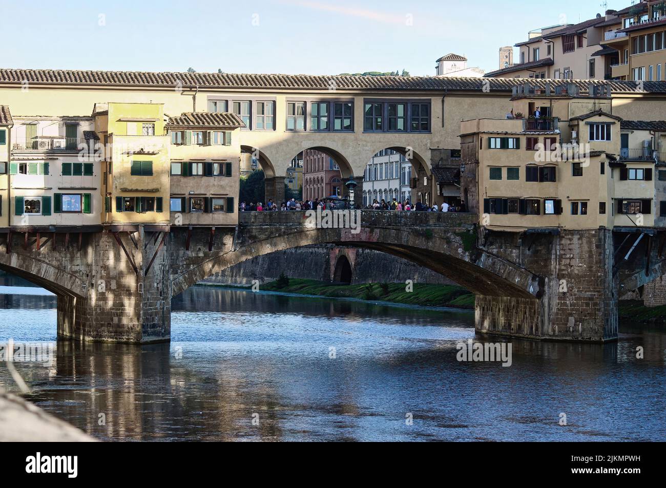 Florence, Italy, Panoramic view of the Ponte Vecchio or Old Bridge in ...