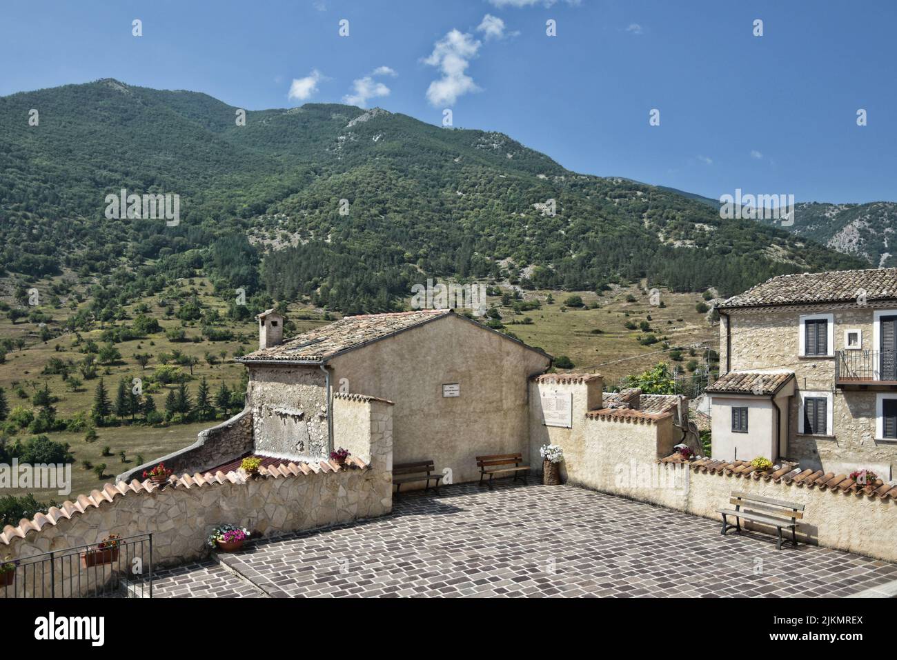 A panoramic view of the mountains in Villalago, village in the ...