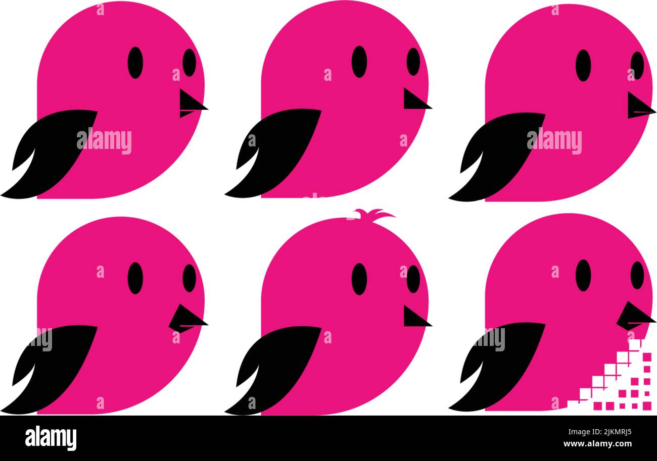 A group of six bright pink bird icons arranged in two rows Stock Vector ...