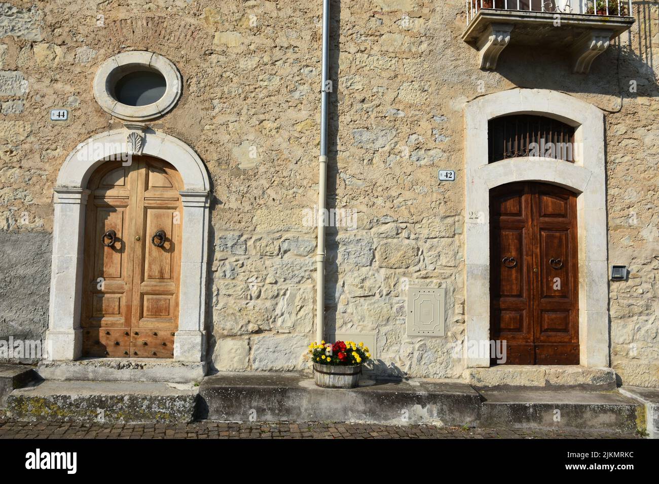 The doors of an old house in Castrovalva, a town in Abruzzo, Italy ...