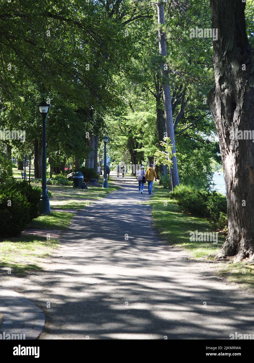 A vertical shot of people walking in the pathway of Munsinger Garden ...