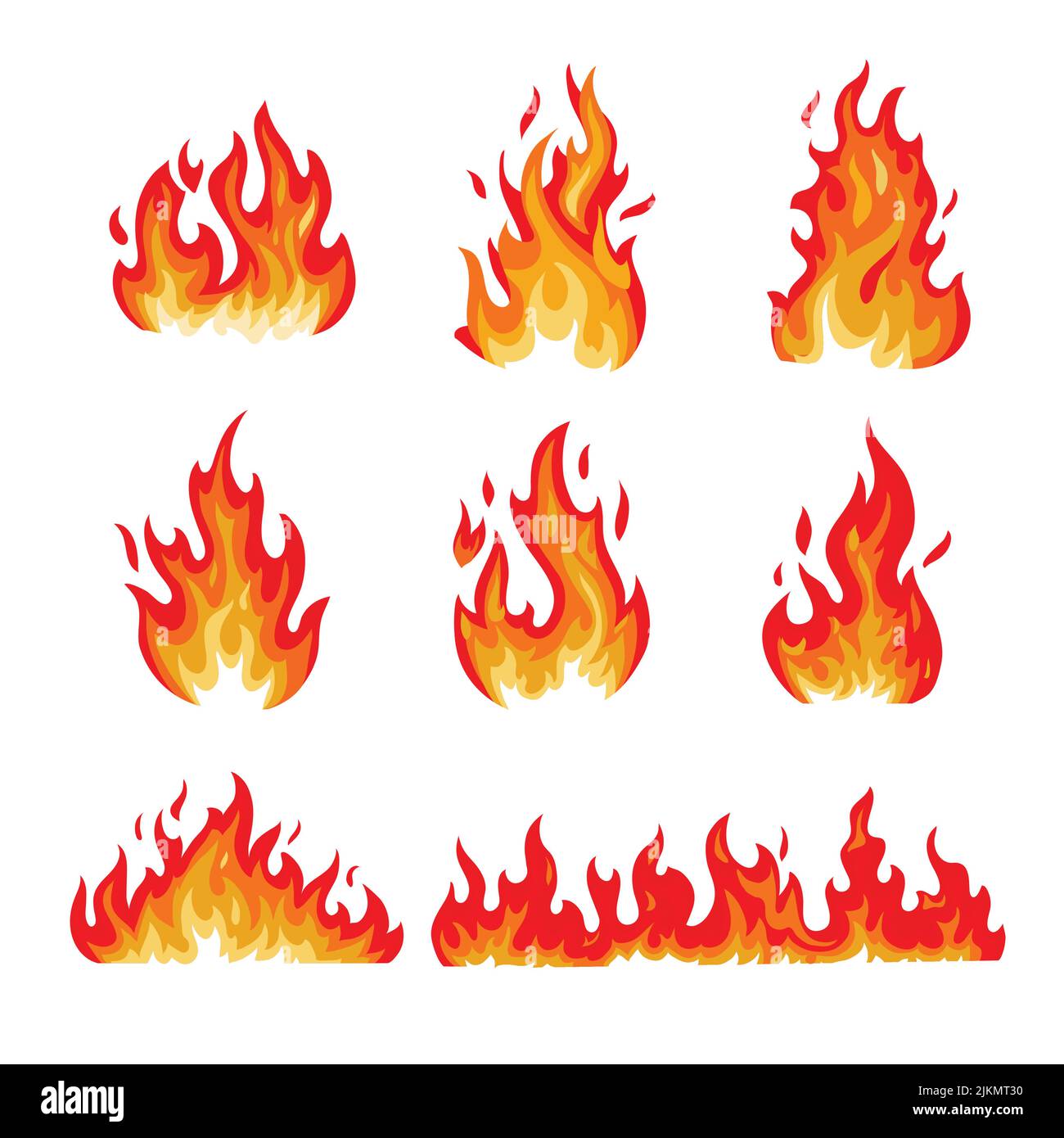 A set of fire flames isolated on white background Stock Vector Image ...