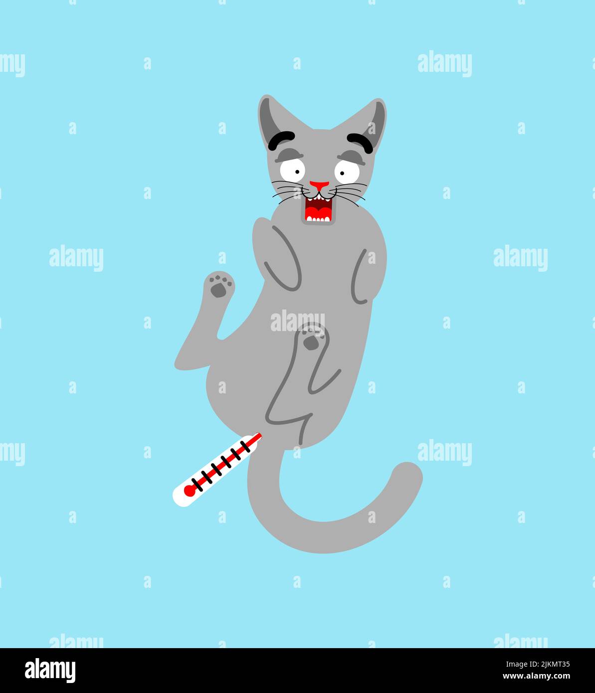 Sick cat and thermometer. Measuring temperature rectally in a pet Stock ...