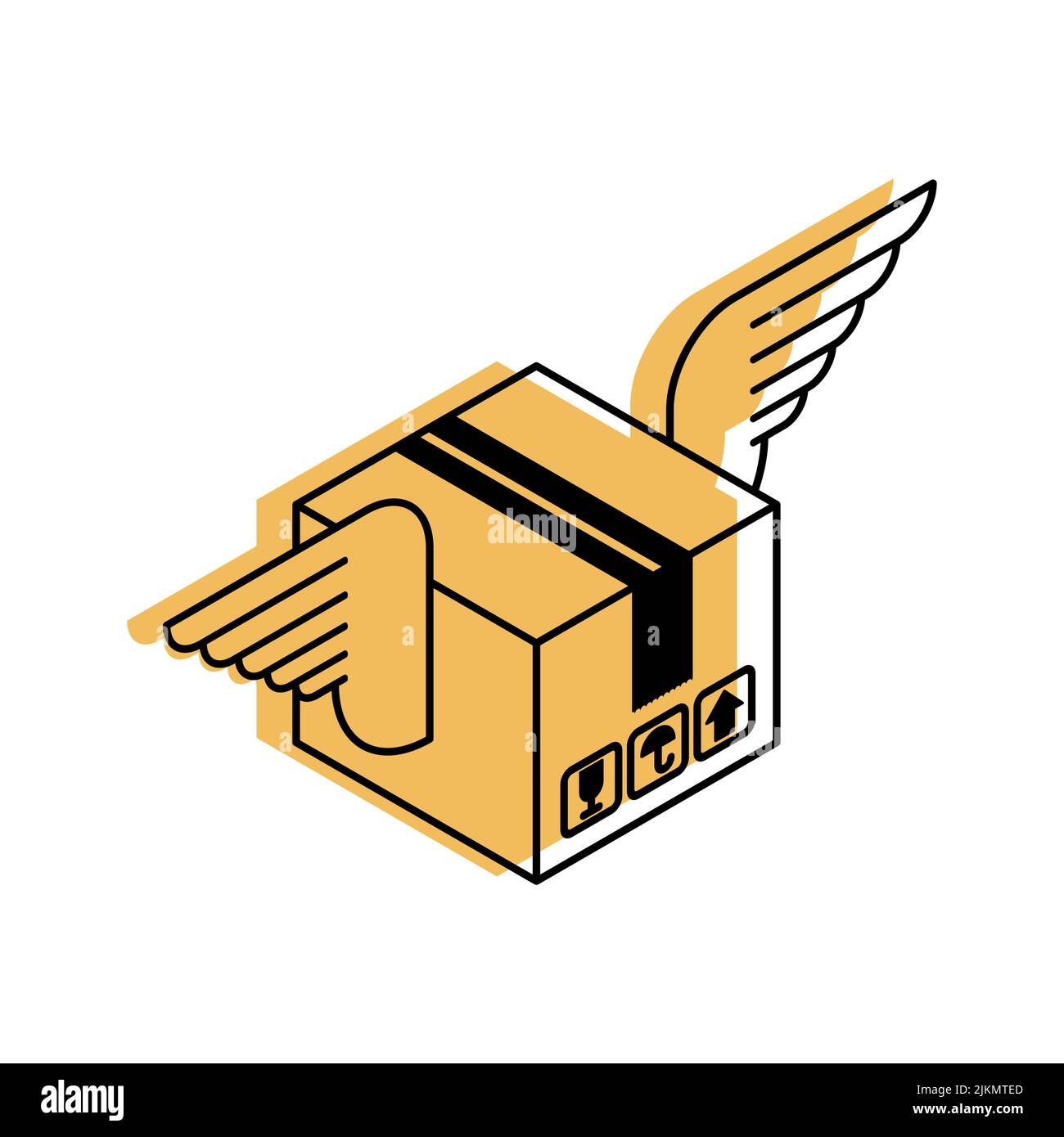 Winged box delivery sign. Parcel with wings delivery symbol Stock ...