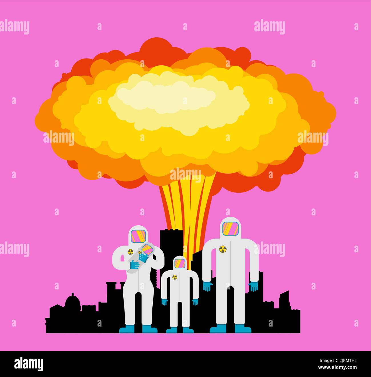 Family nuclear protection suits. Concept of nuclear war and ecological ...