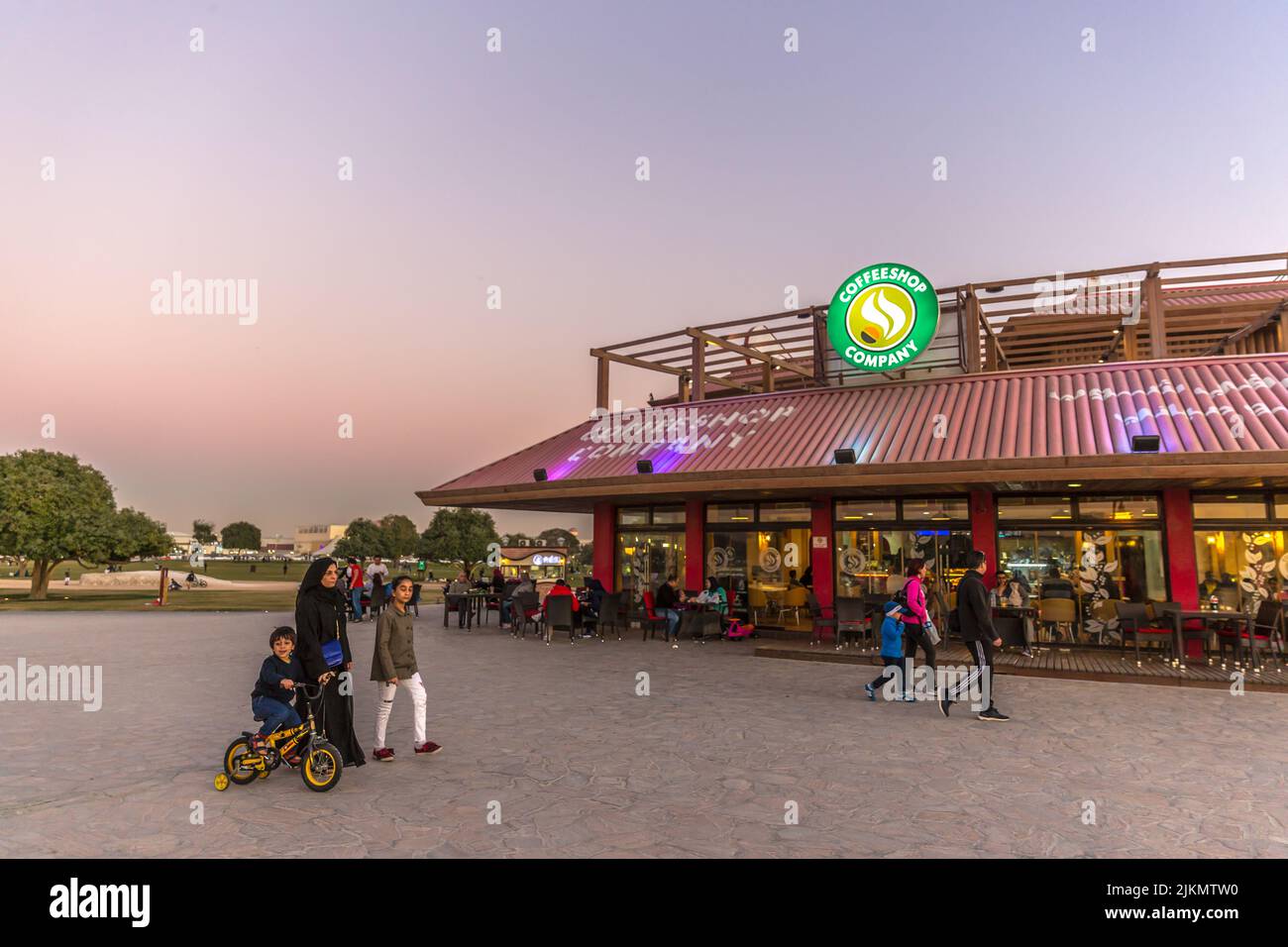 Doha, Qatar - 2018, January 19th - people enjoying an open air park in ...