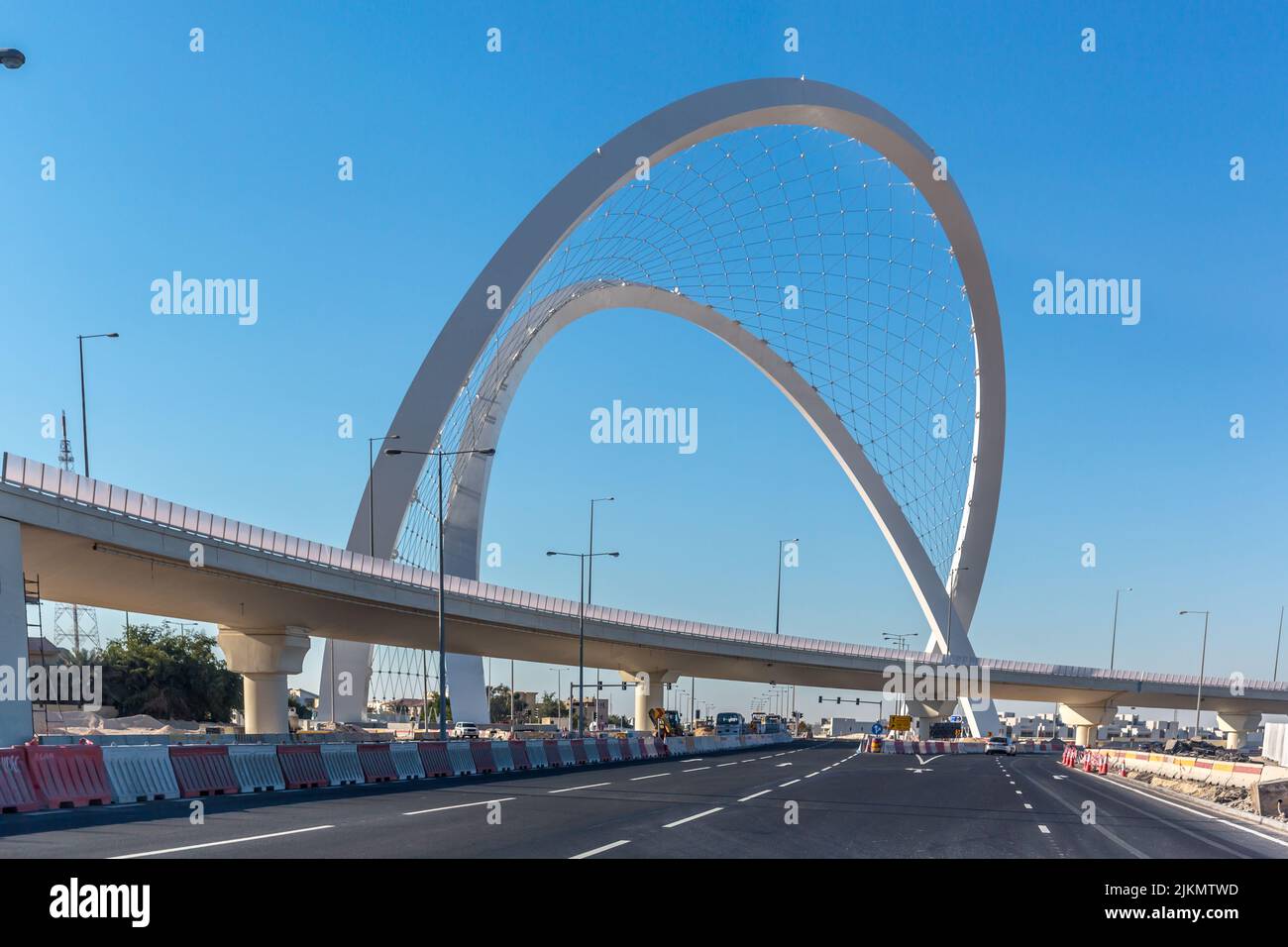 Doha, Qatar - 2018, January 19th - a bridge with two arcs in Doha ...