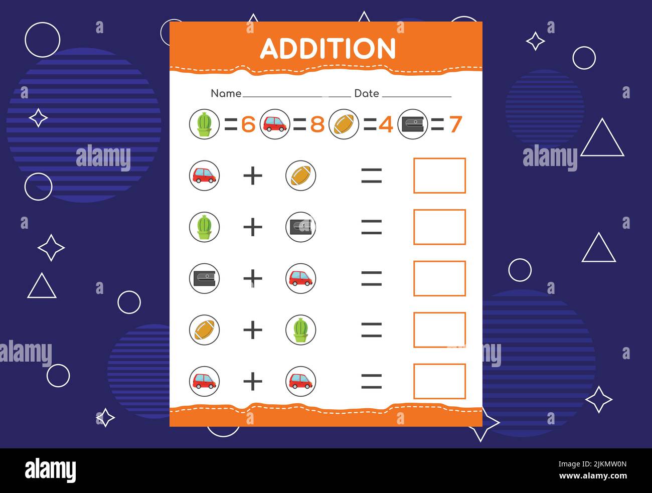 Addition with different elements for kids. An educational page for kids ...