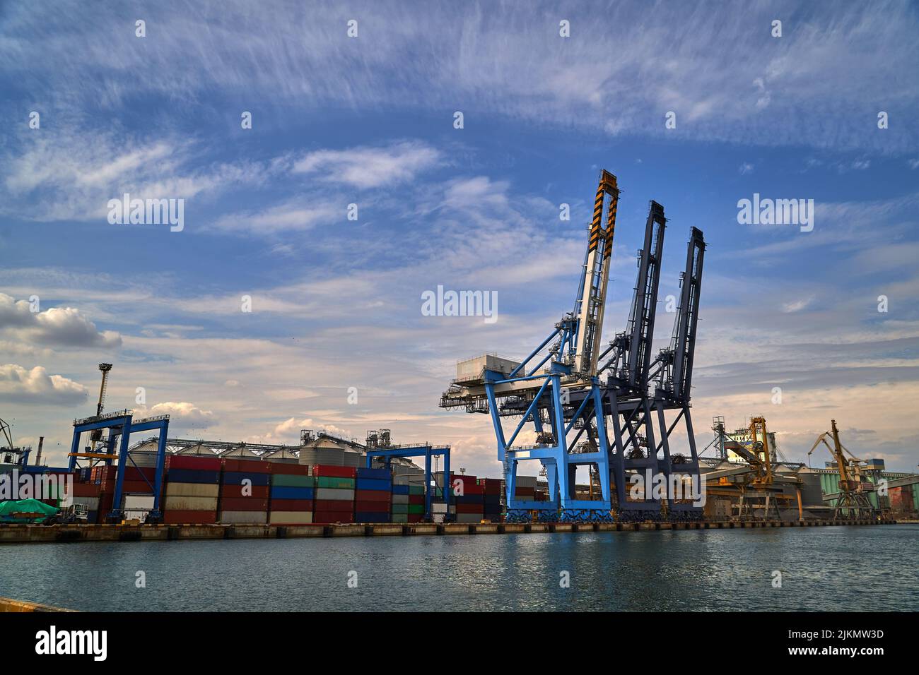 industrial port with containers. Container stacks at sea port container ...
