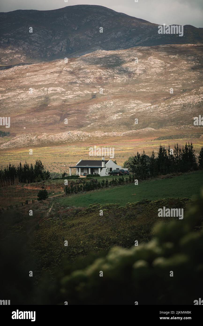 A vertical shot of a beautiful mountainous landscape in Overberg, Cape ...