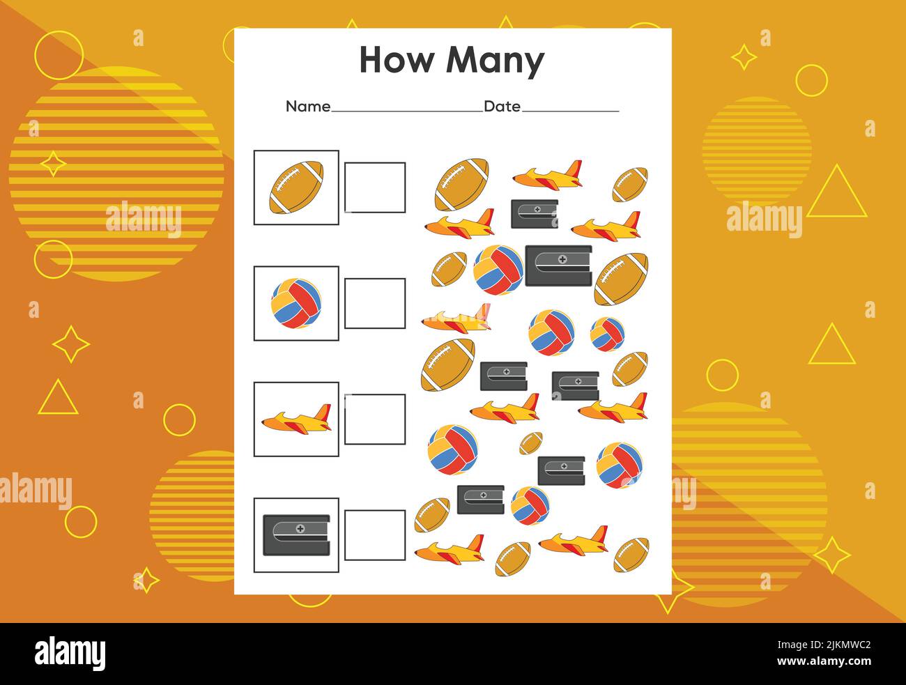 How many objects task. Educational children's game worksheet Stock ...