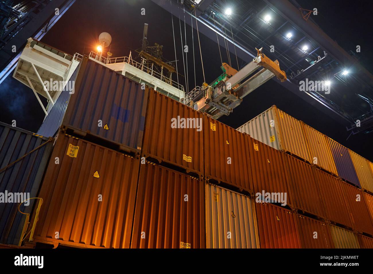 Container ship in port at container terminal. Ships of container ships ...