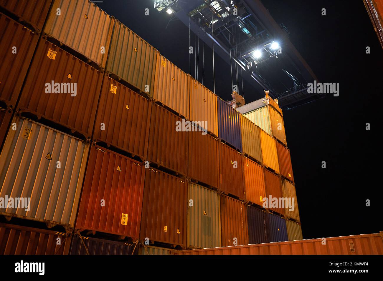 Container ship in port at container terminal. Ships of container ships ...