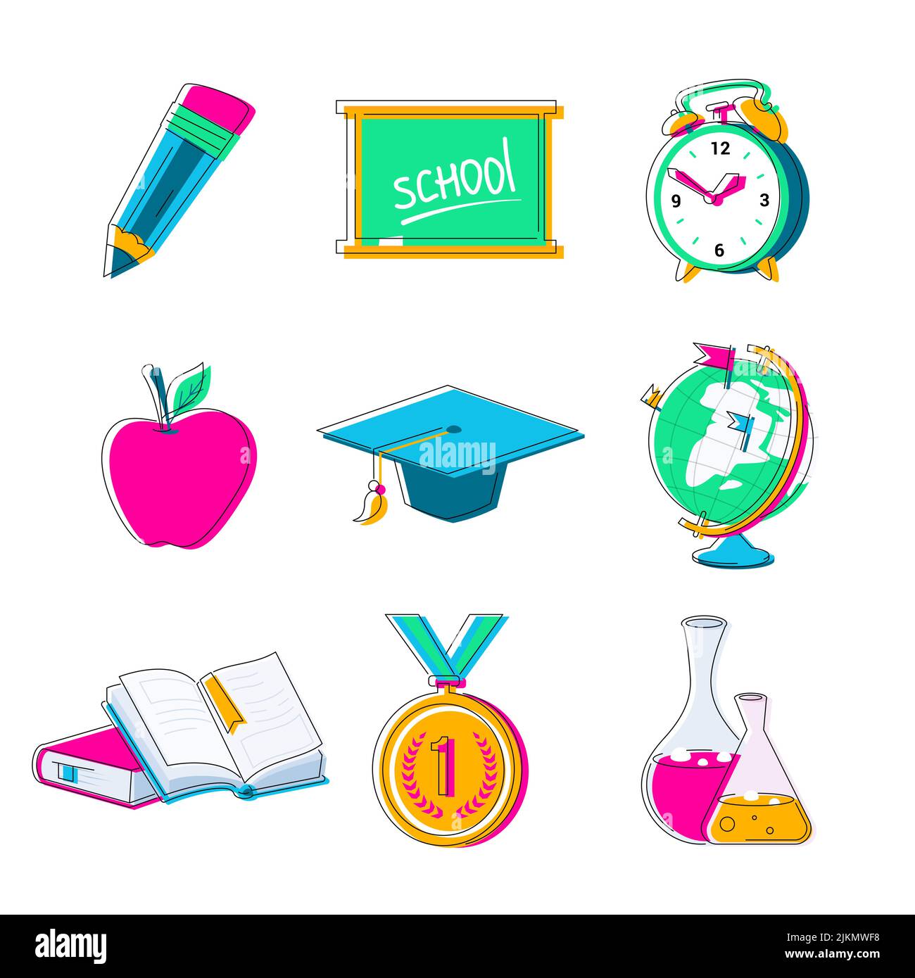 Time to go to school - flat design style icons set Stock Vector Image ...