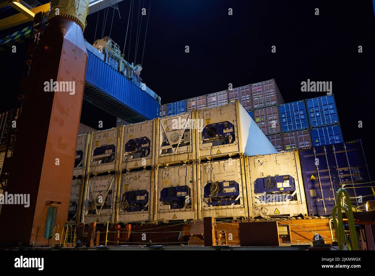Container ship in port at container terminal. Ships of container ships ...