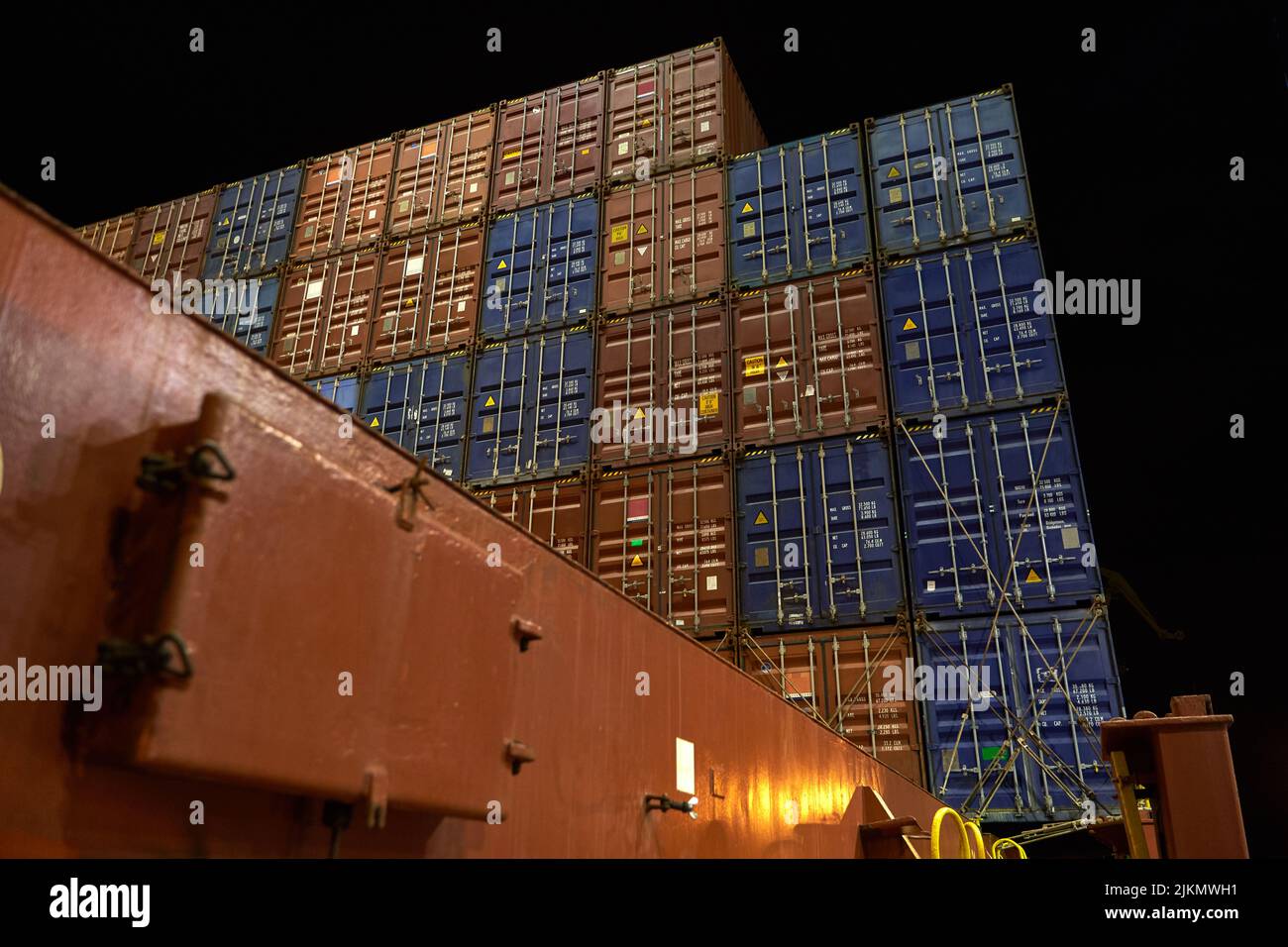 Container ship in port at container terminal. Ships of container ships ...