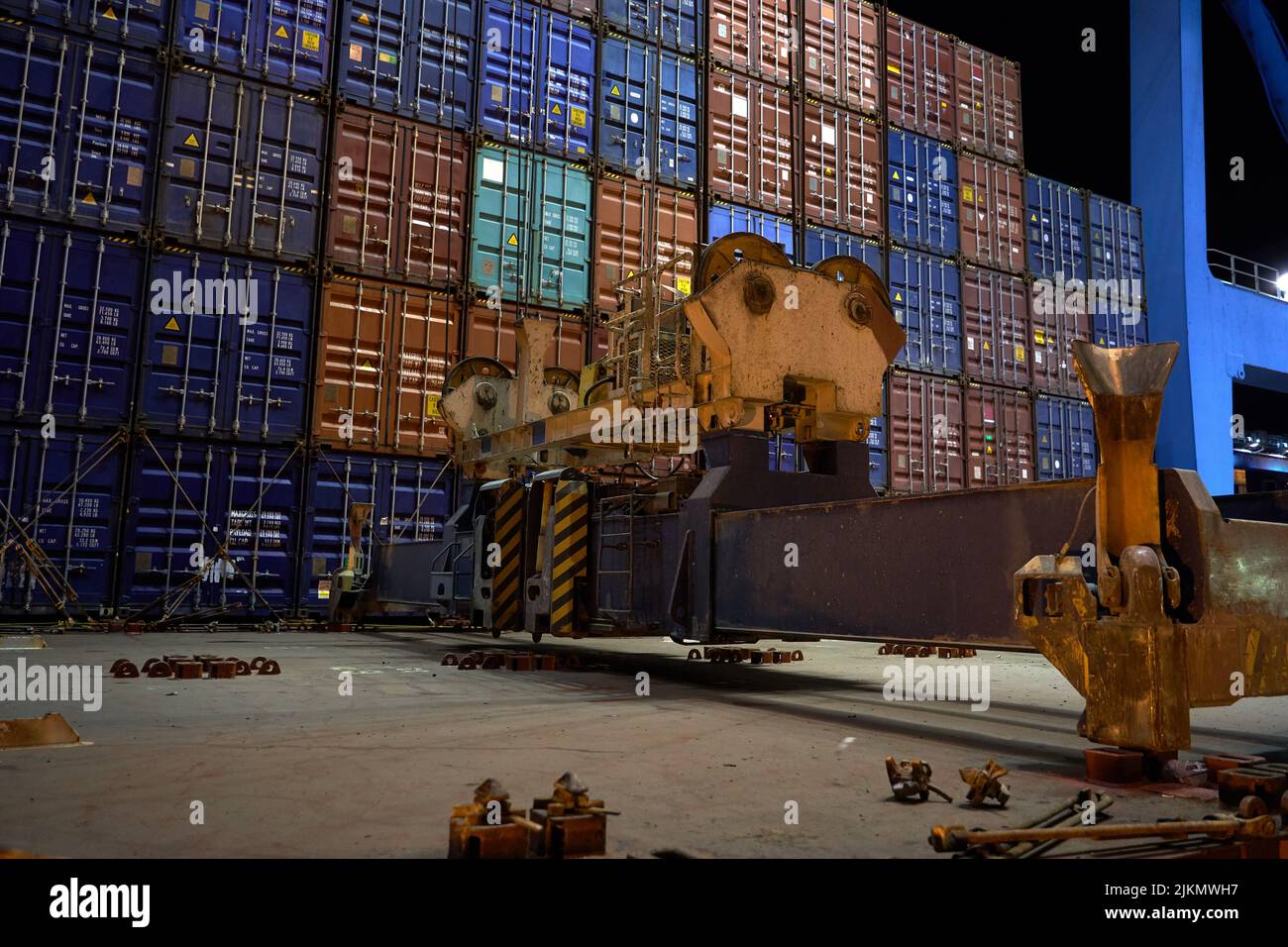 Container ship in port at container terminal. Ships of container ships ...