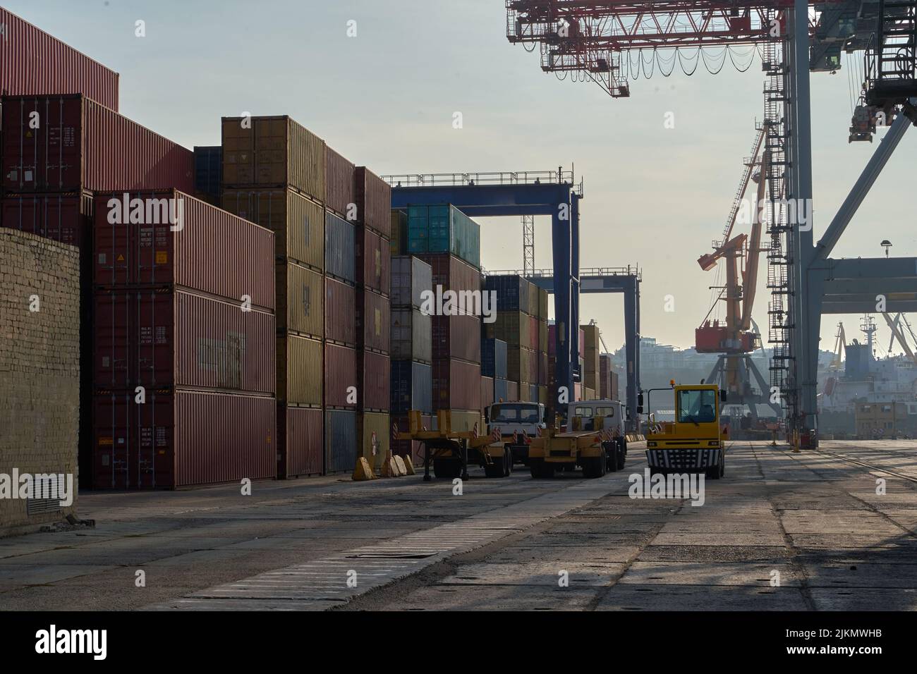industrial port with containers. Container stacks at sea port container ...