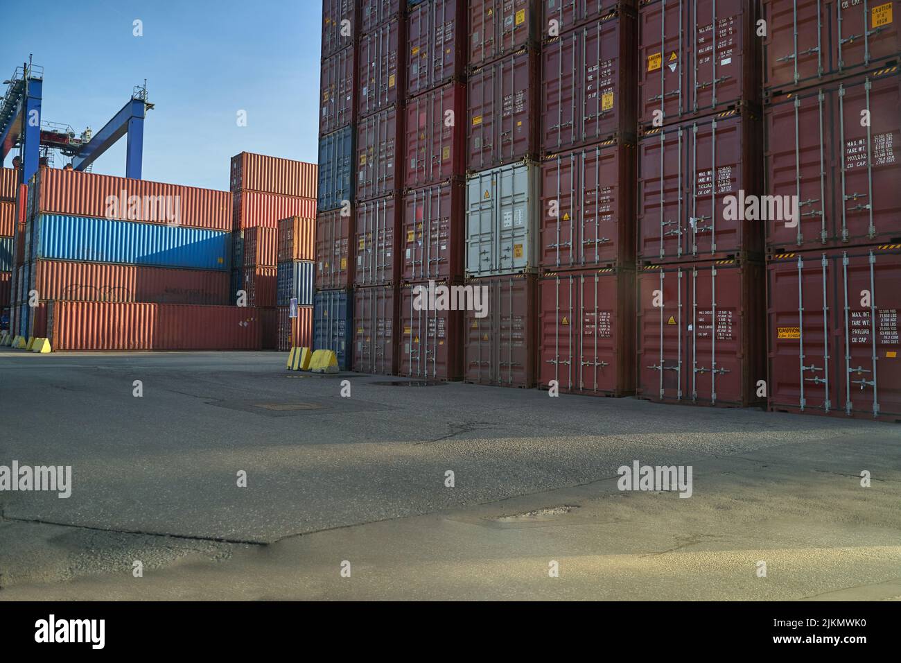 industrial port with containers. Container stacks at sea port container ...