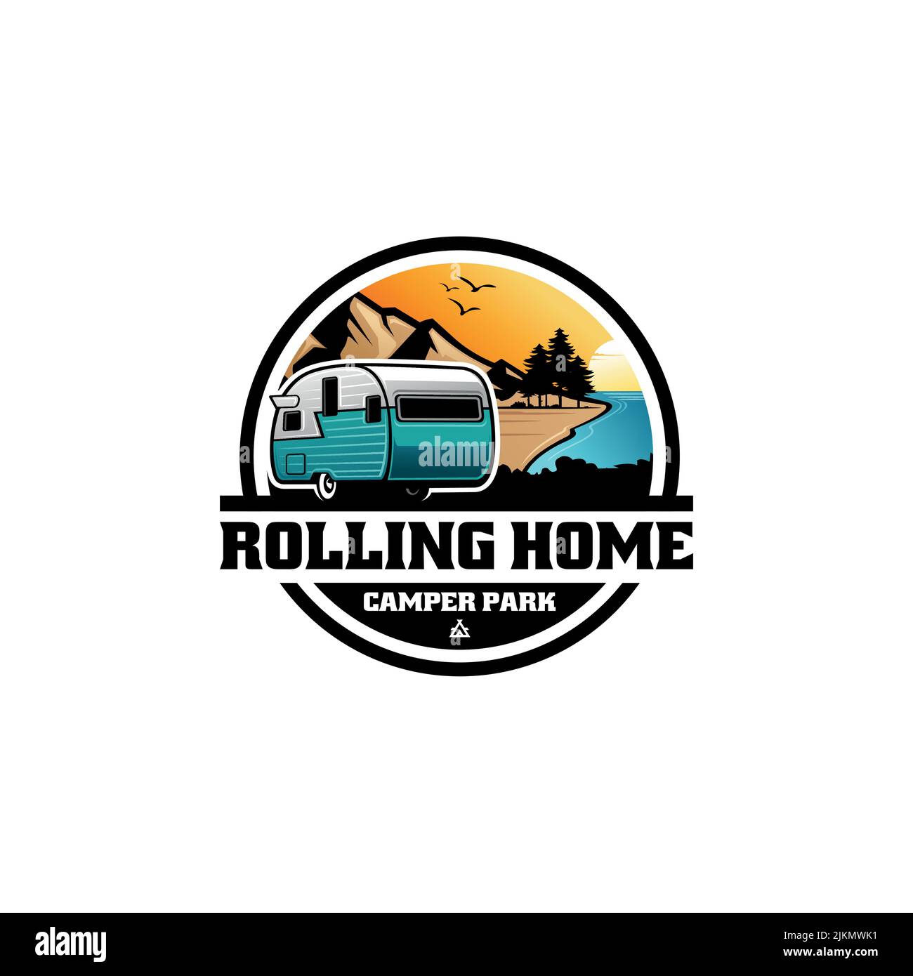 A logo design with blue camper on the lakeshore Stock Vector Image ...