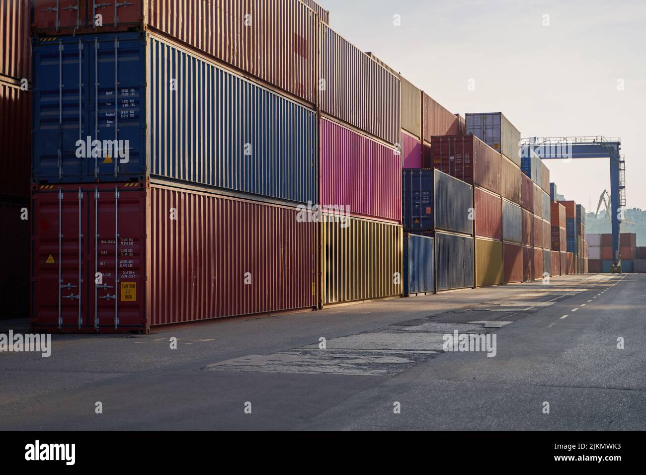 industrial port with containers. Container stacks at sea port container ...