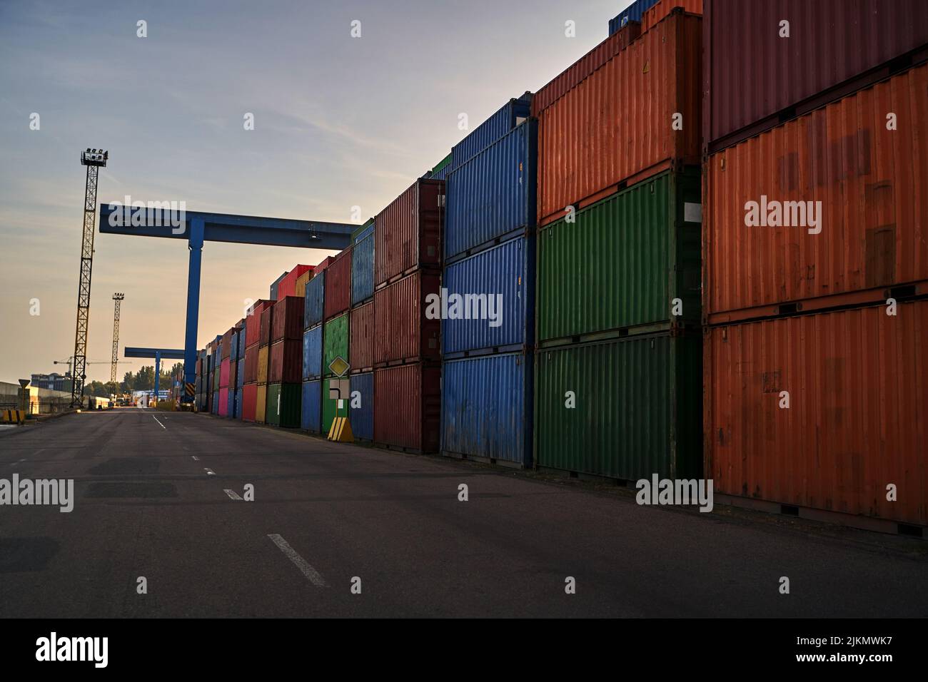 industrial port with containers. Container stacks at sea port container ...